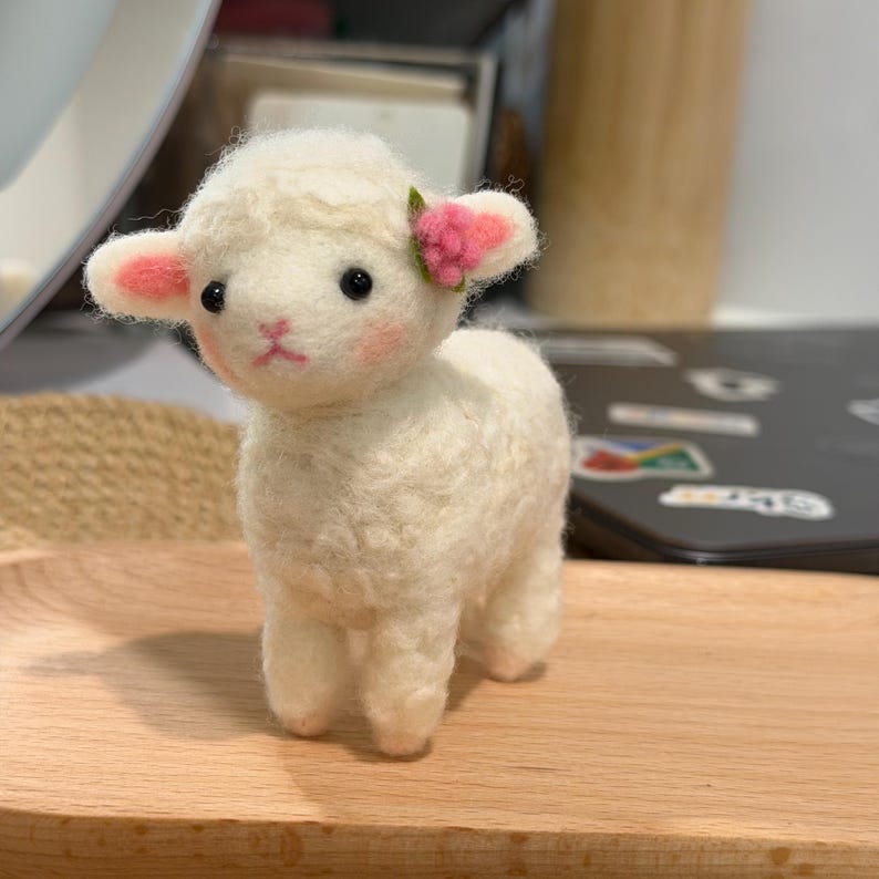 Natural Wool Needle Felted Sheep Figurine Collectible Animal Sculpture ...