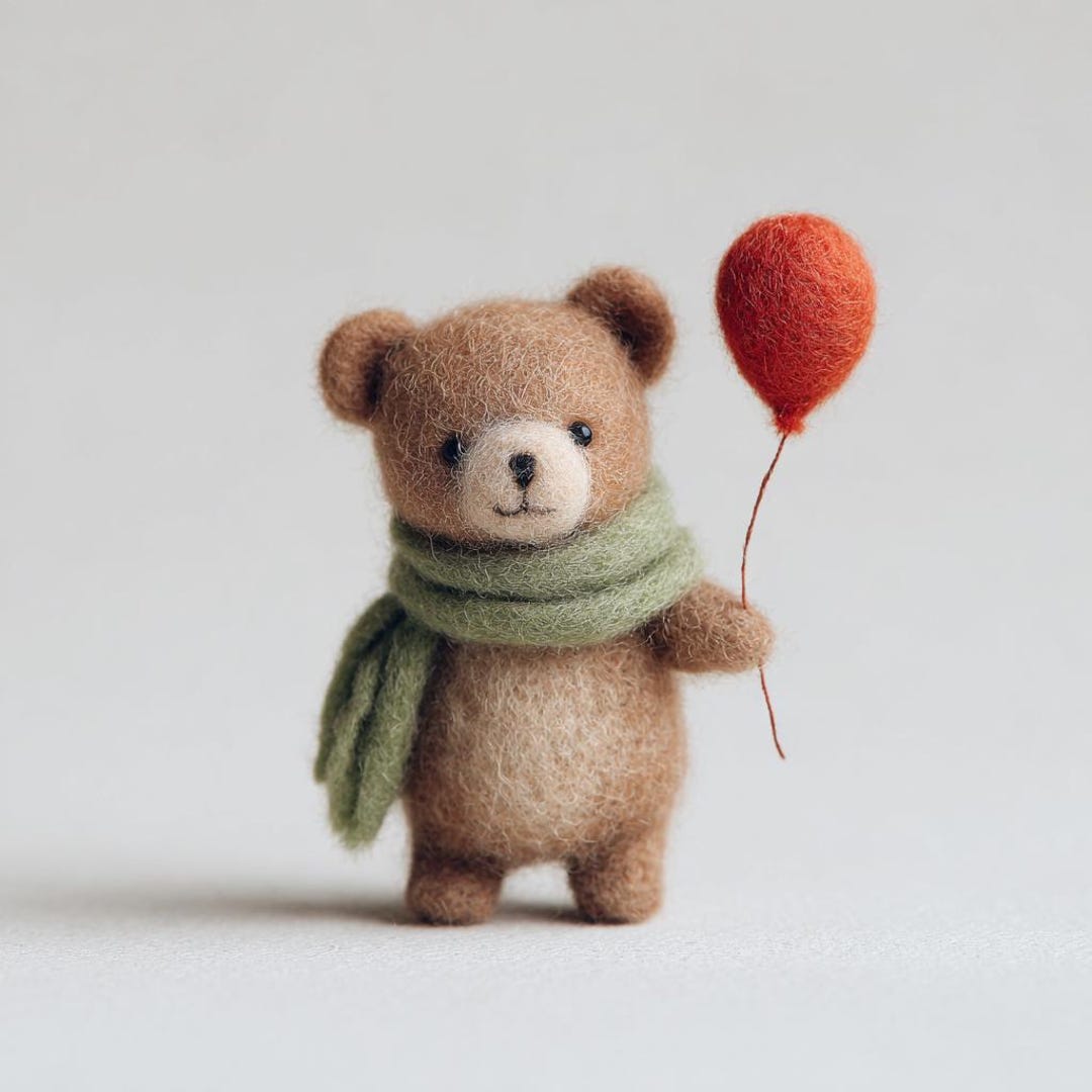 Felt Bear Figurine, Wool Animal Statue, Polar Bear Ornament, Woodland ...
