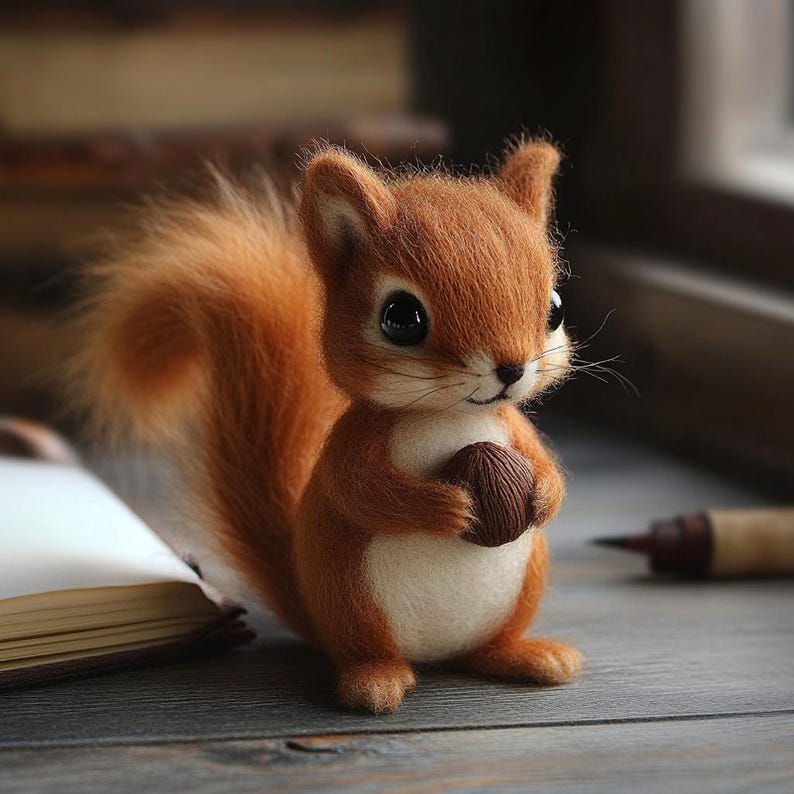 Needle Felted Squirrel Figurine, Wool Animal Statue, Woodland Nursery ...
