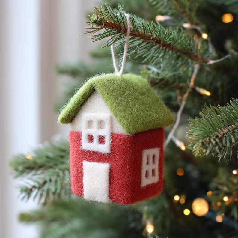 Felt House Ornament, Wool Miniature Building, Farmhouse Tree Hanger - Etsy
