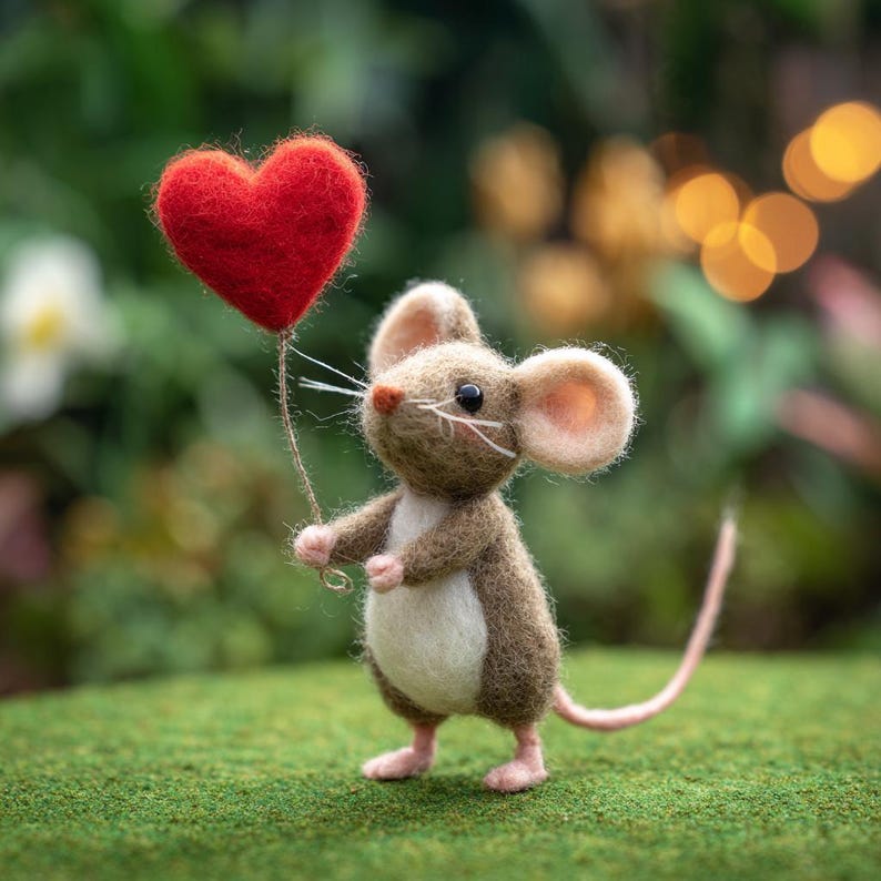 Needle Felted Mouse, Valentine's Day Gift, Wool Animal With Heart ...