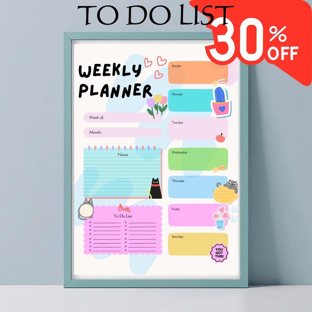 Digital Printable Weekly Planner Template Weekly Schedule Weekly Agenda ...