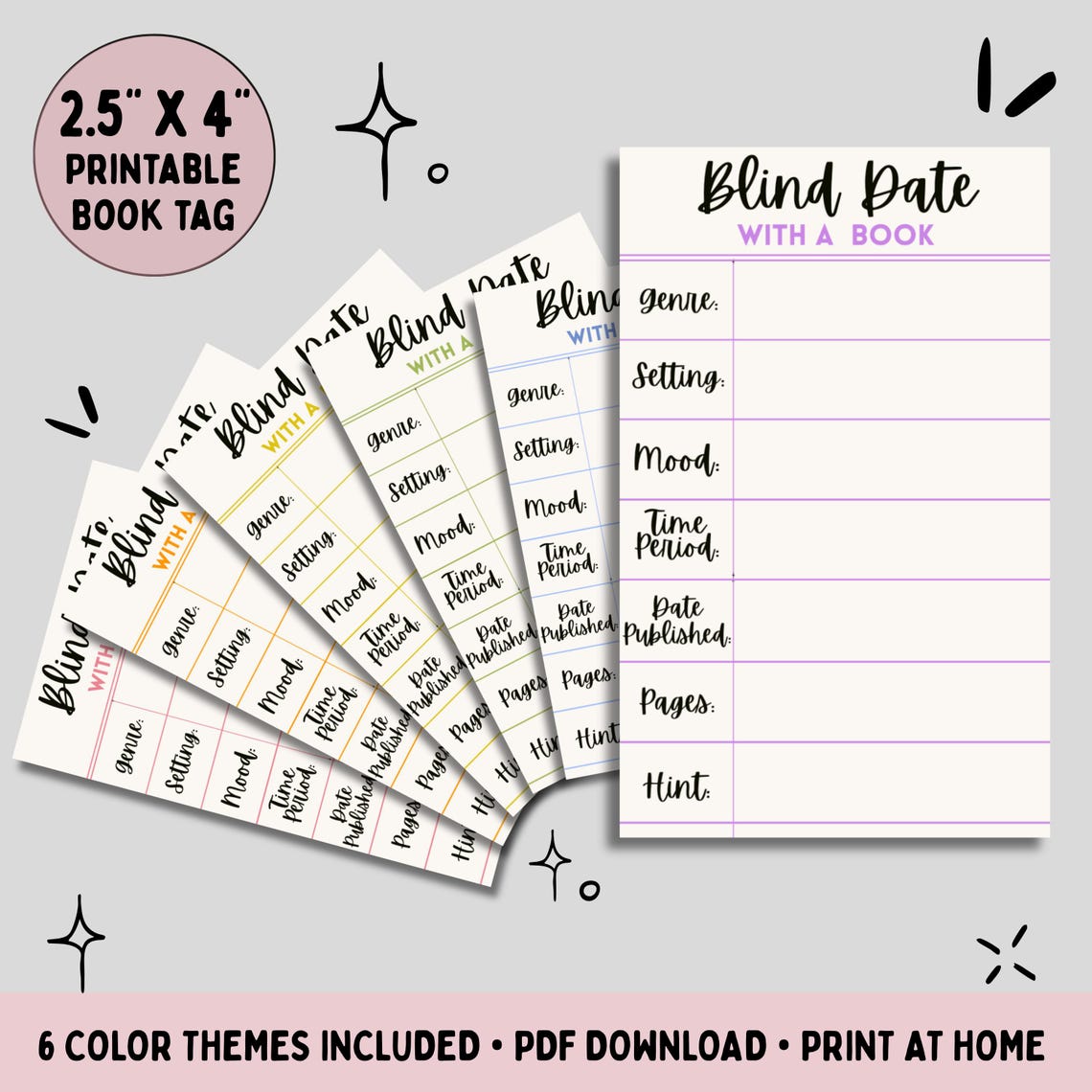 Blind Date With a Book Tags • Printable BDWAB Book Tag • 6 Colors ...