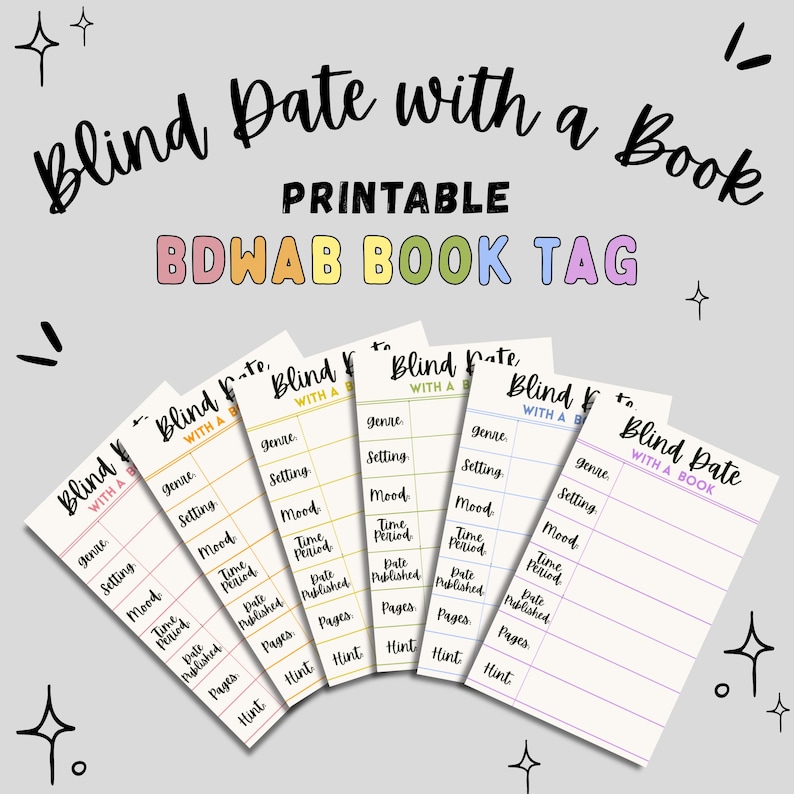 Blind Date With a Book Tags • Printable BDWAB Book Tag • 6 Colors ...