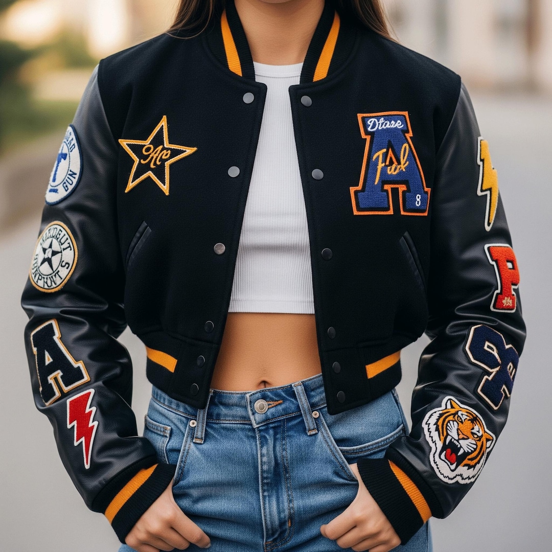 Custom Chenille Patch Crop Varsity Jacket, Women's Letterman Jacket - Etsy