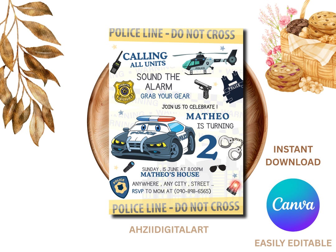 Police Birthday Invitation, Cop Car , Sheriff Invitation (digital ...