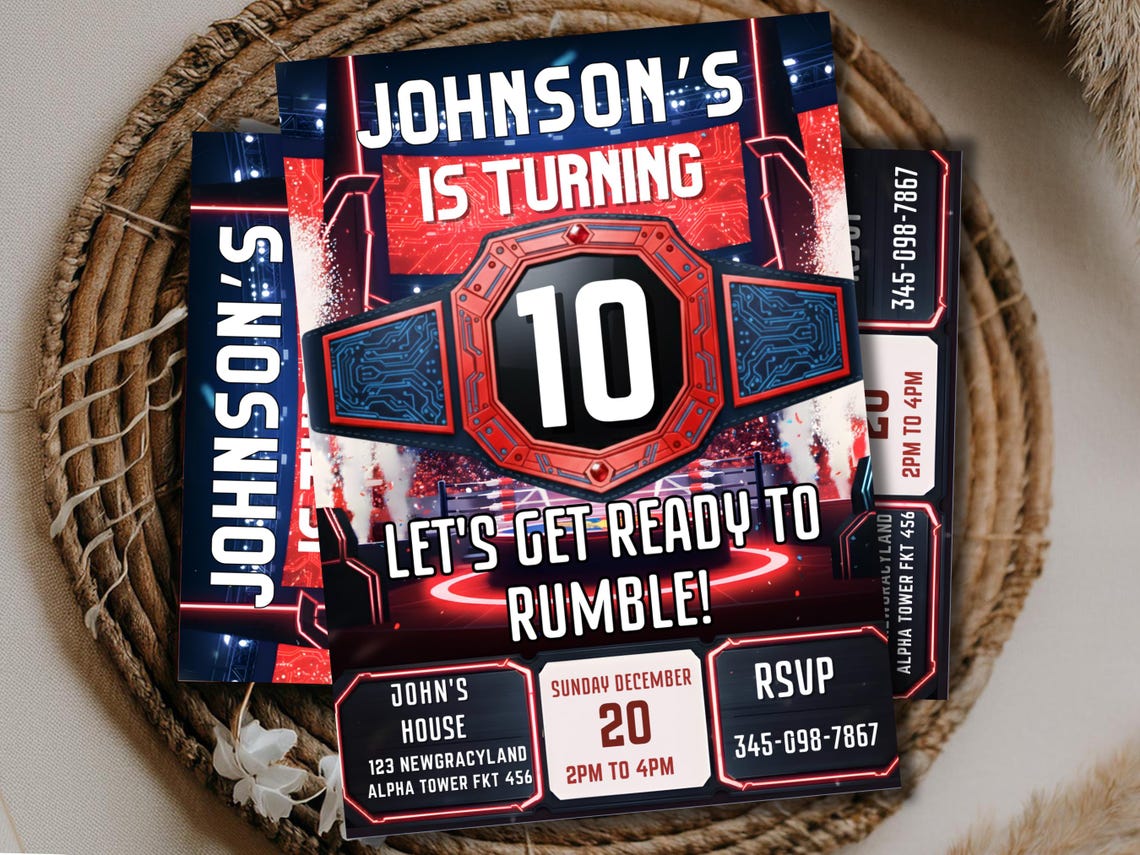 Editable Wrestling Birthday Invitation, Championship Belt Party Invite ...