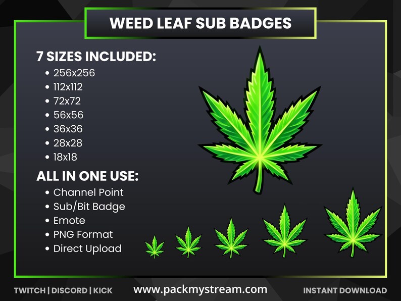 Weed Leaf Sub Badges for Twitch, Discord & Kick | Cannabis Twitch ...