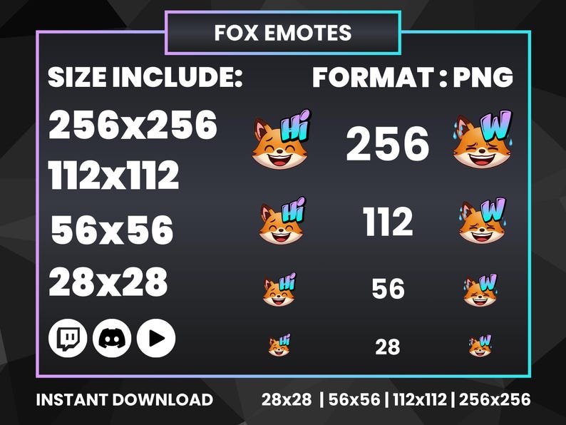 Fox Emotes 16x for Twitch, Discord, Kick & Tiktok | Cute Fox Streamer ...
