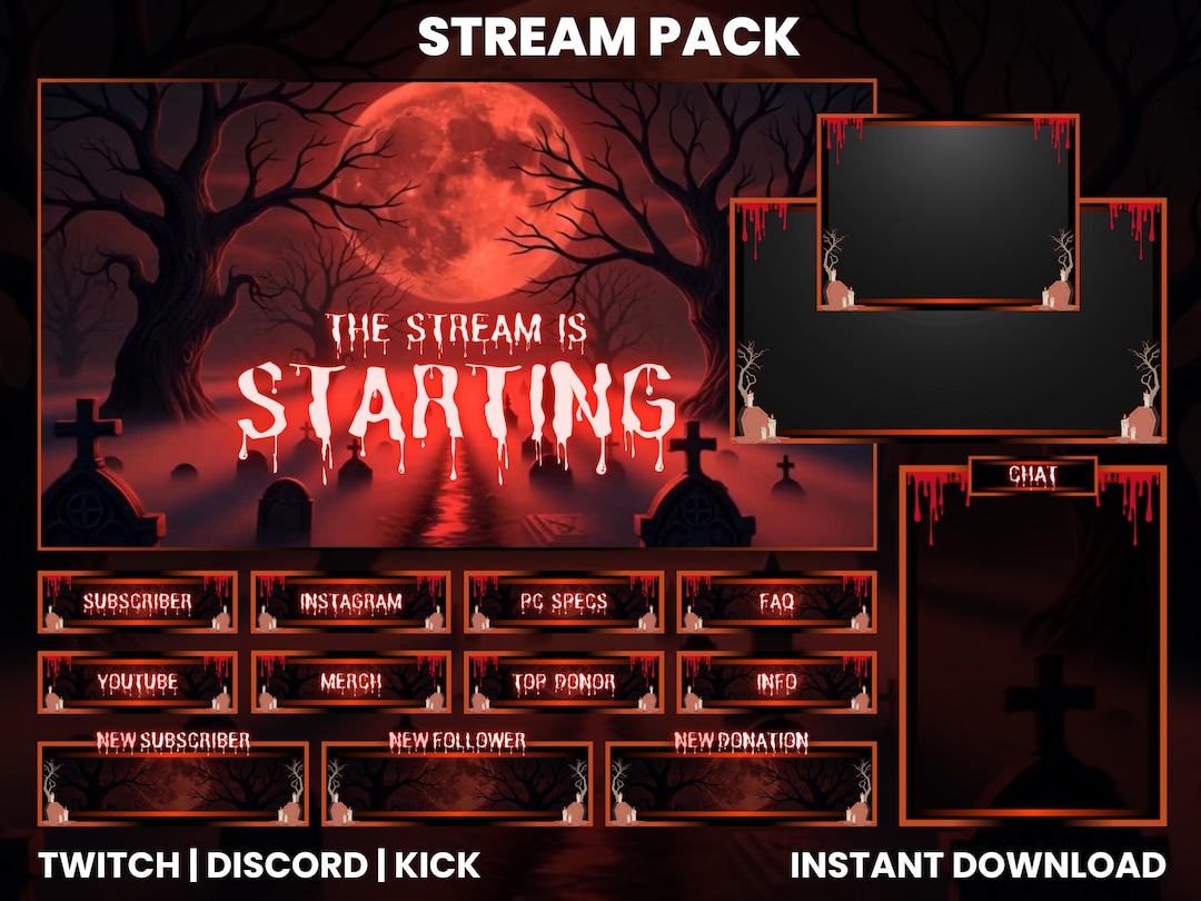 Blood Moon Horror Stream Overlay Pack | Graveyard Halloween Twitch ...