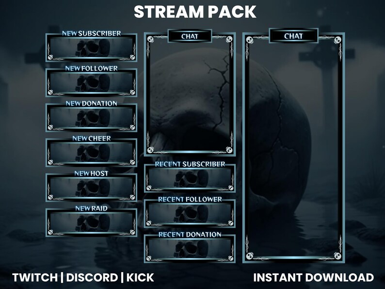 Halloween Skull Stream Pack | Horror Twitch Overlay | Dark Graveyard ...