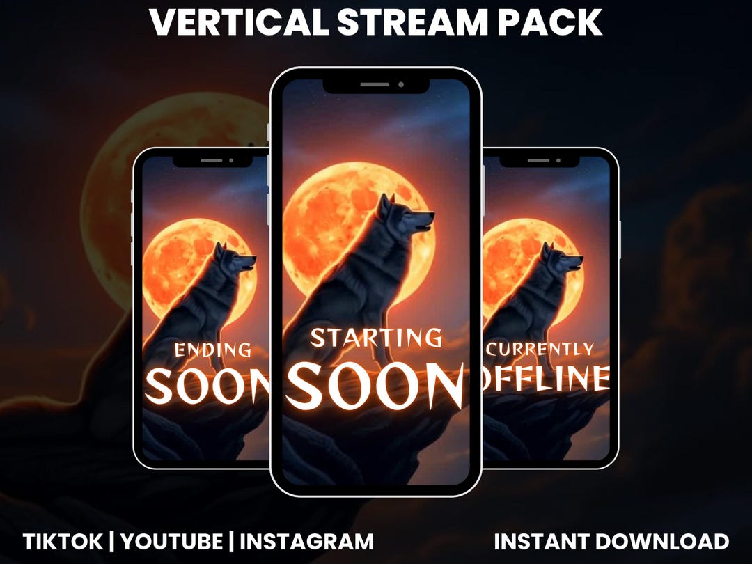 Wolf Moon Vertical Stream Pack | Tiktok OBS Overlays | Starting Soon ...