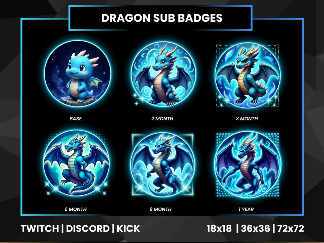 Blue Dragon Sub Badges for Twitch, Kick & Discord | Fantasy Stream ...