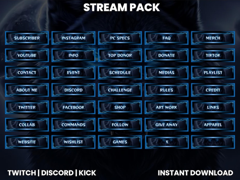 Blue Neon Wolf Stream Overlay Pack | Twitch, OBS, Streamlabs - Etsy