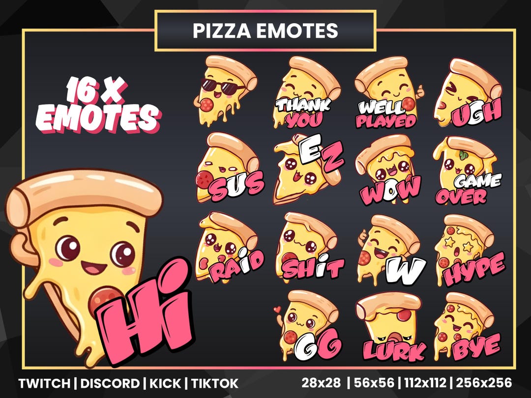 Pizza Twitch Emotes Pack | 16 Cute Food Emotes for Streamers | Kick ...