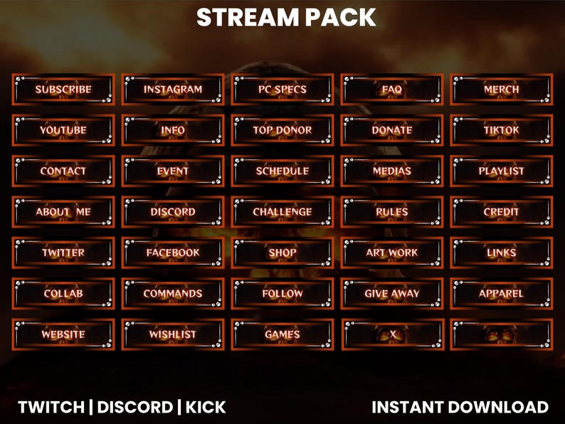 Dark Skull Animated Stream Overlay Pack for Twitch OBS Streamlabs Kick ...