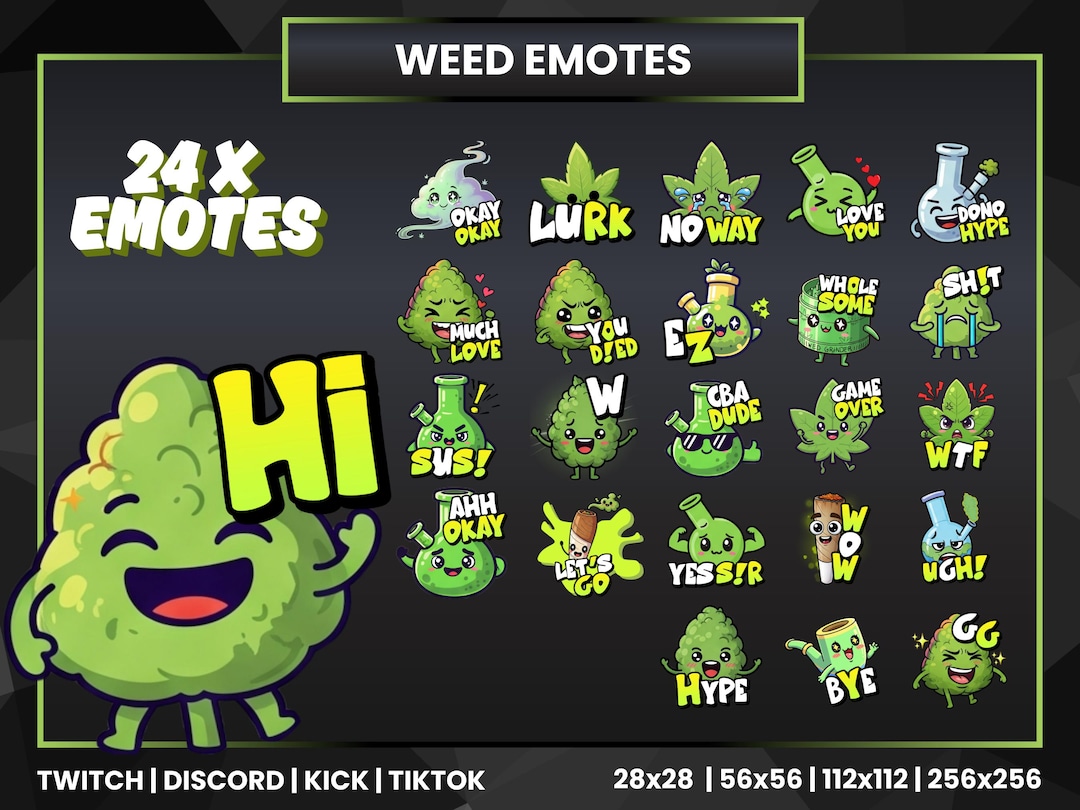 Weed Emotes 24x for Twitch Discord Kick Tiktok | Funny Cannabis Emoji ...