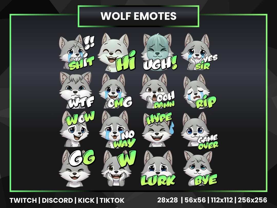 Wolf Twitch Emotes Pack | 16 Cute Wolf Stream Emotes for Twitch Discord ...