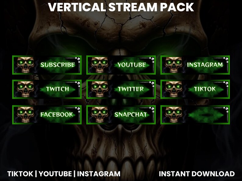 Skull Vertical Stream Pack Overlay | Tiktok Youtube Instagram Streaming ...