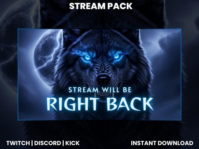 Wolf Stream Overlay Pack | Blue Neon Twitch Screens, Panels, Alerts and ...
