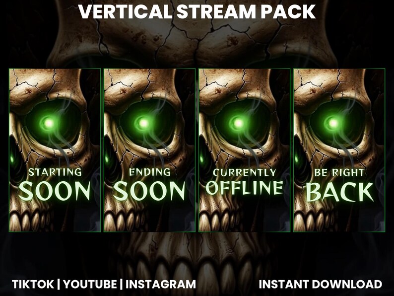 Skull Vertical Stream Pack Overlay | Tiktok Youtube Instagram Streaming ...