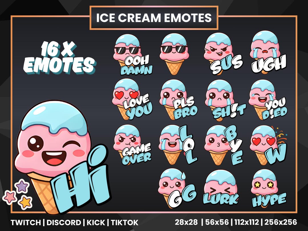 Ice Cream Twitch Emotes Pack | 16 Cute Kawaii Pastel Emotes for ...