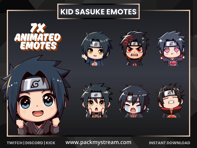 Kid Sasuke Chibi Animated Emotes Pack (7x Emotes) for Twitch, Discord ...