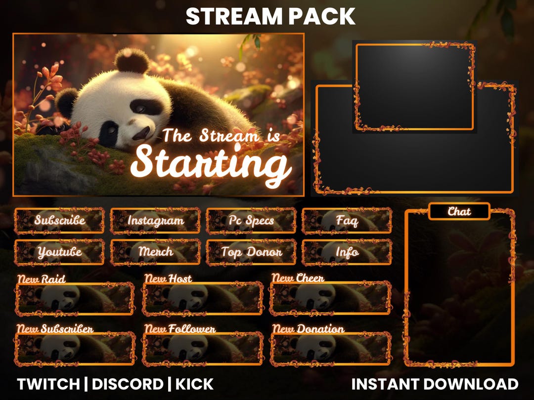 Panda Stream Overlay Pack | Cozy Nature Twitch Screens, Panels, Alerts ...