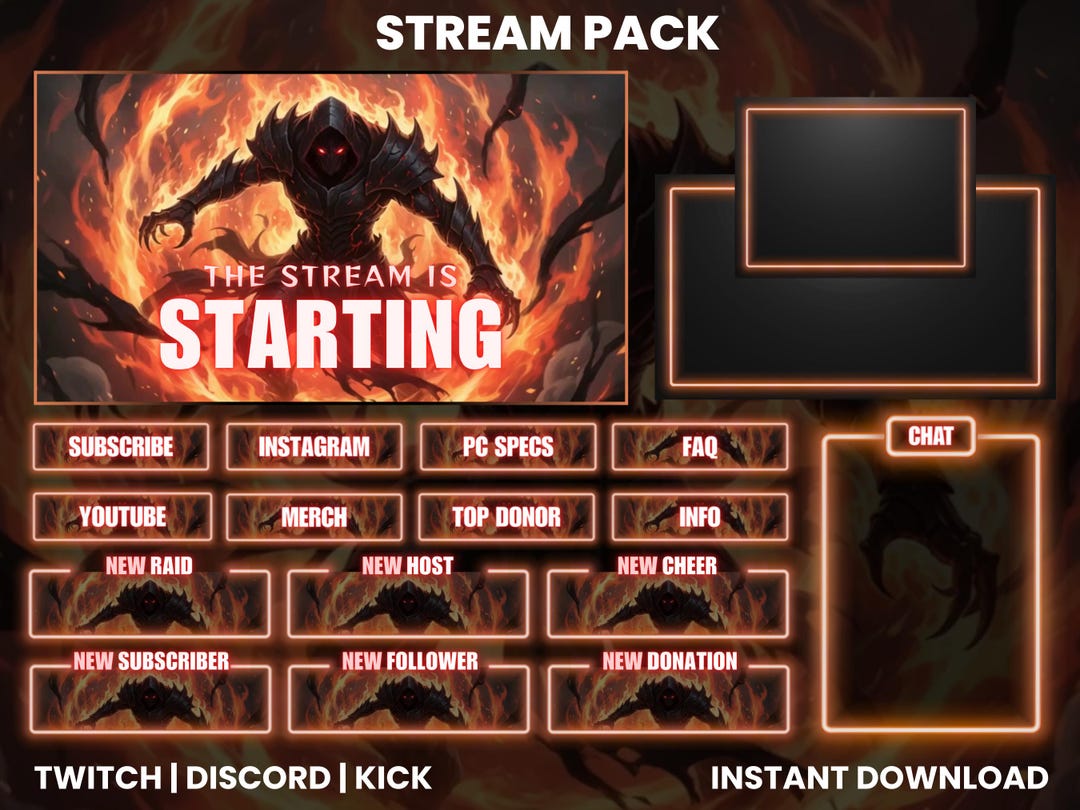 Inferno Demon Animated Stream Overlay Pack | Twitch, OBS, Streamlabs - Etsy