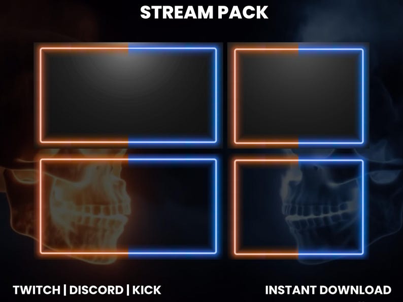 Fire and Ice Twitch Overlay Pack | Neon Skull Stream Package With ...