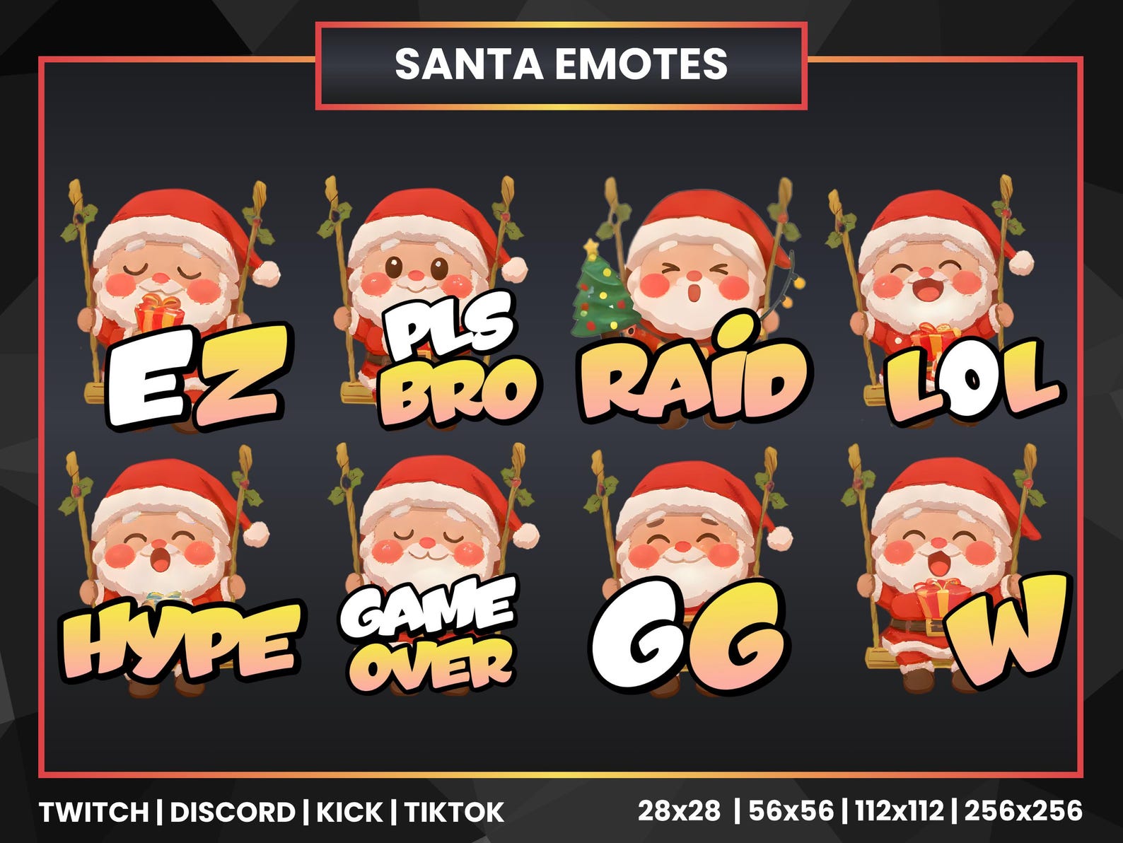 Cute Santa Emotes Pack for Twitch, Discord & Streaming | 16 Christmas ...