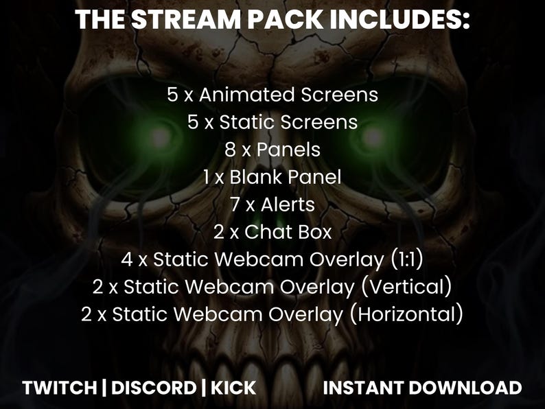 Skull Vertical Stream Pack Overlay | Tiktok Youtube Instagram Streaming ...