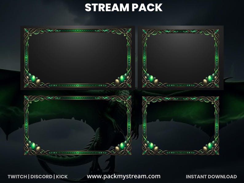 Dragon Stream Overlay Pack | Green Fantasy Twitch Overlay | RPG Gaming ...