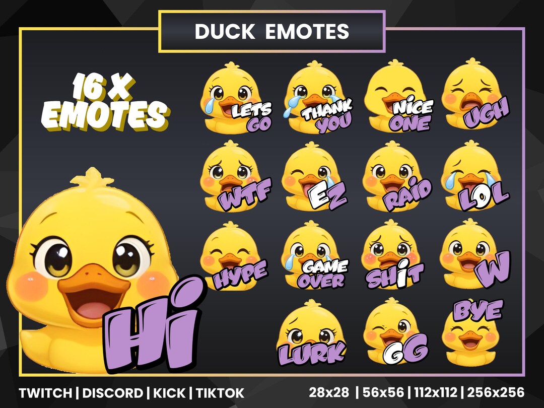 Duck Twitch Emotes Pack | 16 Funny Cute Emotes for Twitch, Discord ...