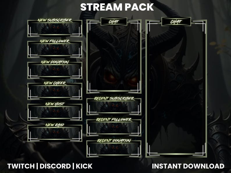 Dark Demon Stream Overlay Pack | Fantasy Warrior Twitch Screens, Panels ...