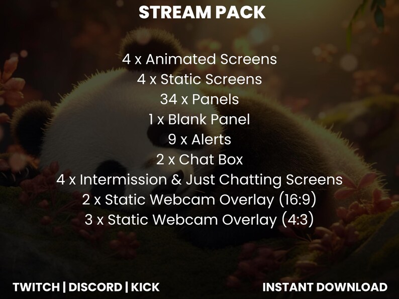 Panda Stream Overlay Pack | Cozy Nature Twitch Screens, Panels, Alerts ...