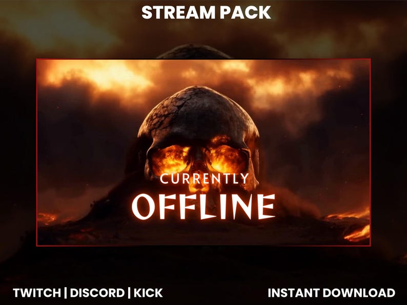 Dark Skull Animated Stream Overlay Pack for Twitch OBS Streamlabs Kick ...