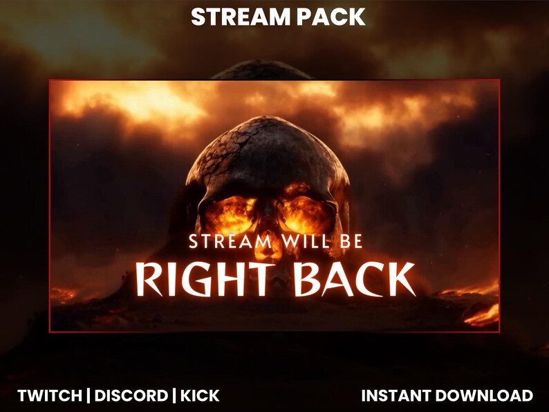 Dark Skull Animated Stream Overlay Pack for Twitch OBS Streamlabs Kick ...