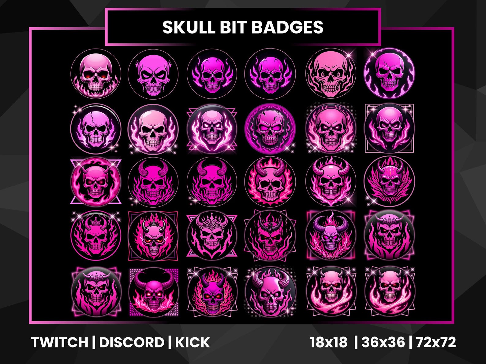 Pink Skull Streamer Badges: Twitch, Kick & Discord Loyalty Icons - Etsy