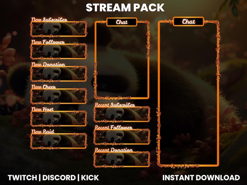 Panda Stream Overlay Pack | Cozy Nature Twitch Screens, Panels, Alerts ...