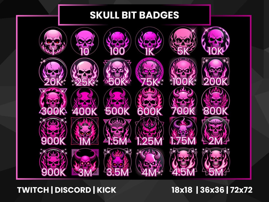 Pink Flame Skull Bit Badges: Streamer Loyalty Icons (30-piece Pack) - Etsy