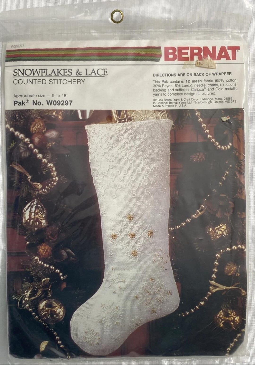 Bernat SNOWFLAKES & LACE Counted Stitchery Stocking Kit W09297 Vtg 1983 ...