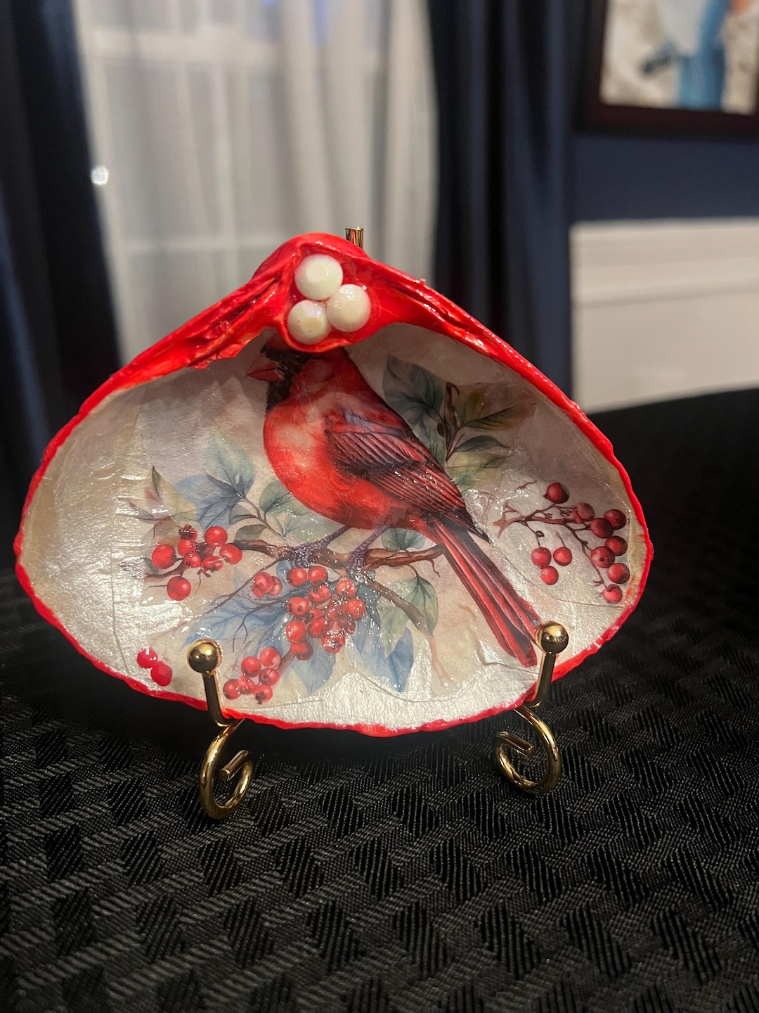 Red Robin Decopauge Handpainted Shell - Etsy