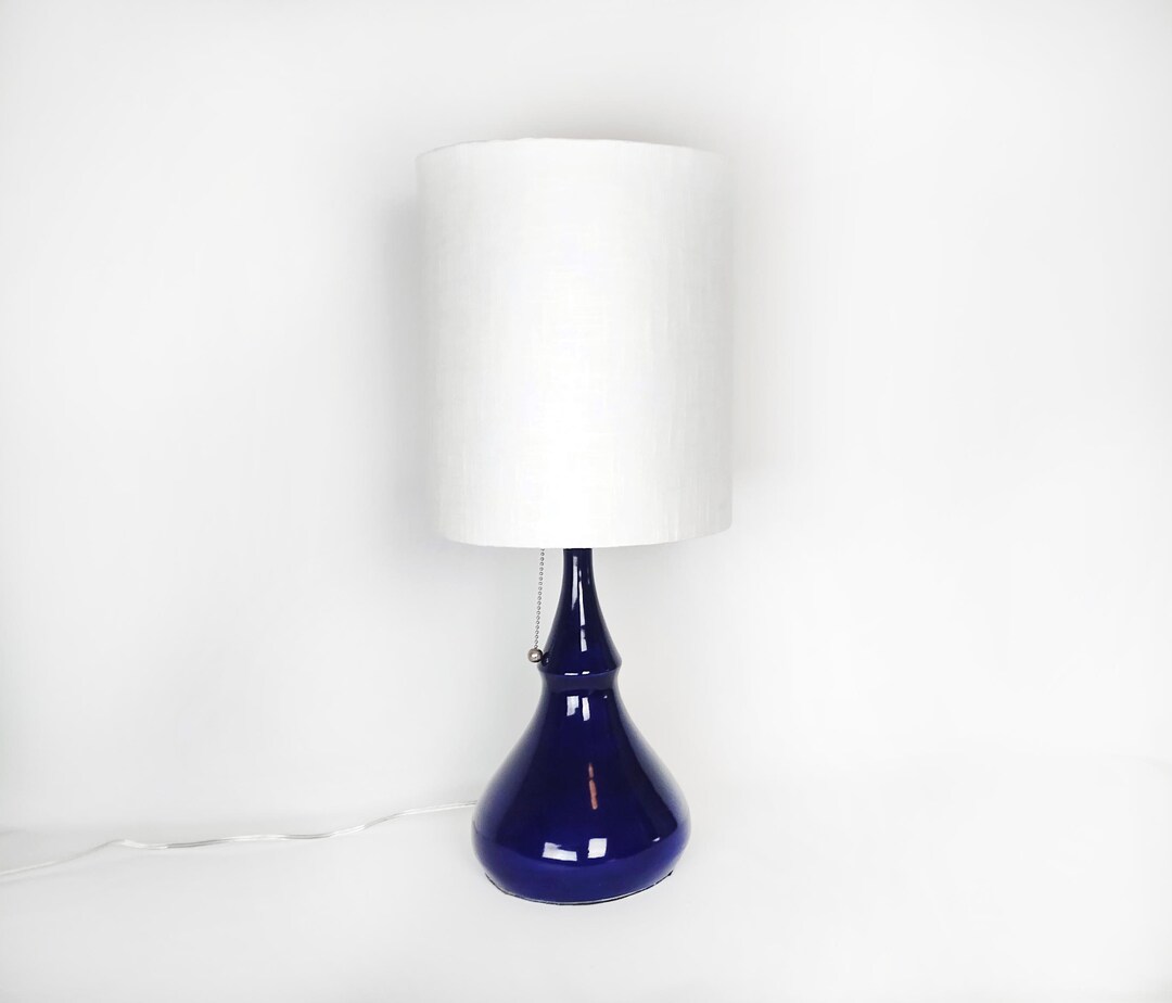 Royal Blue Ceramic Lamp With Linen Shade - Etsy