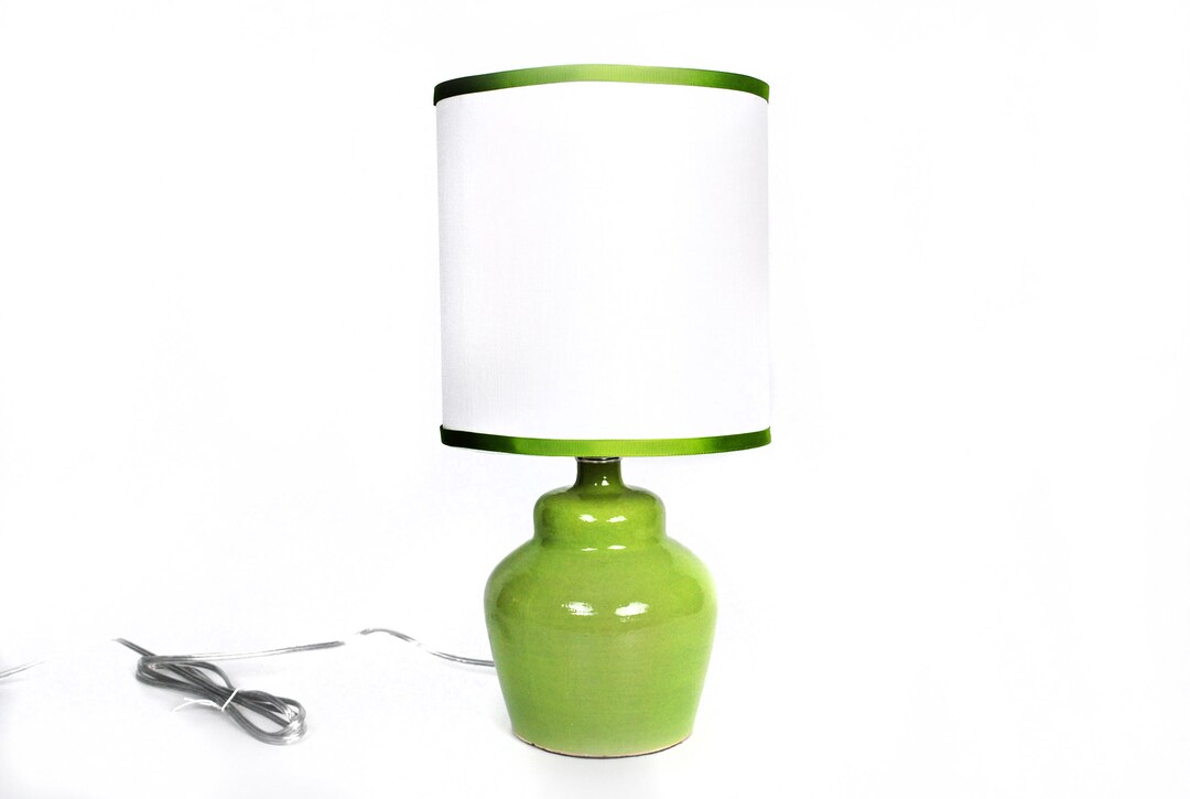 Small Plump Chartreuse Ceramic Lamp With Shade - Etsy