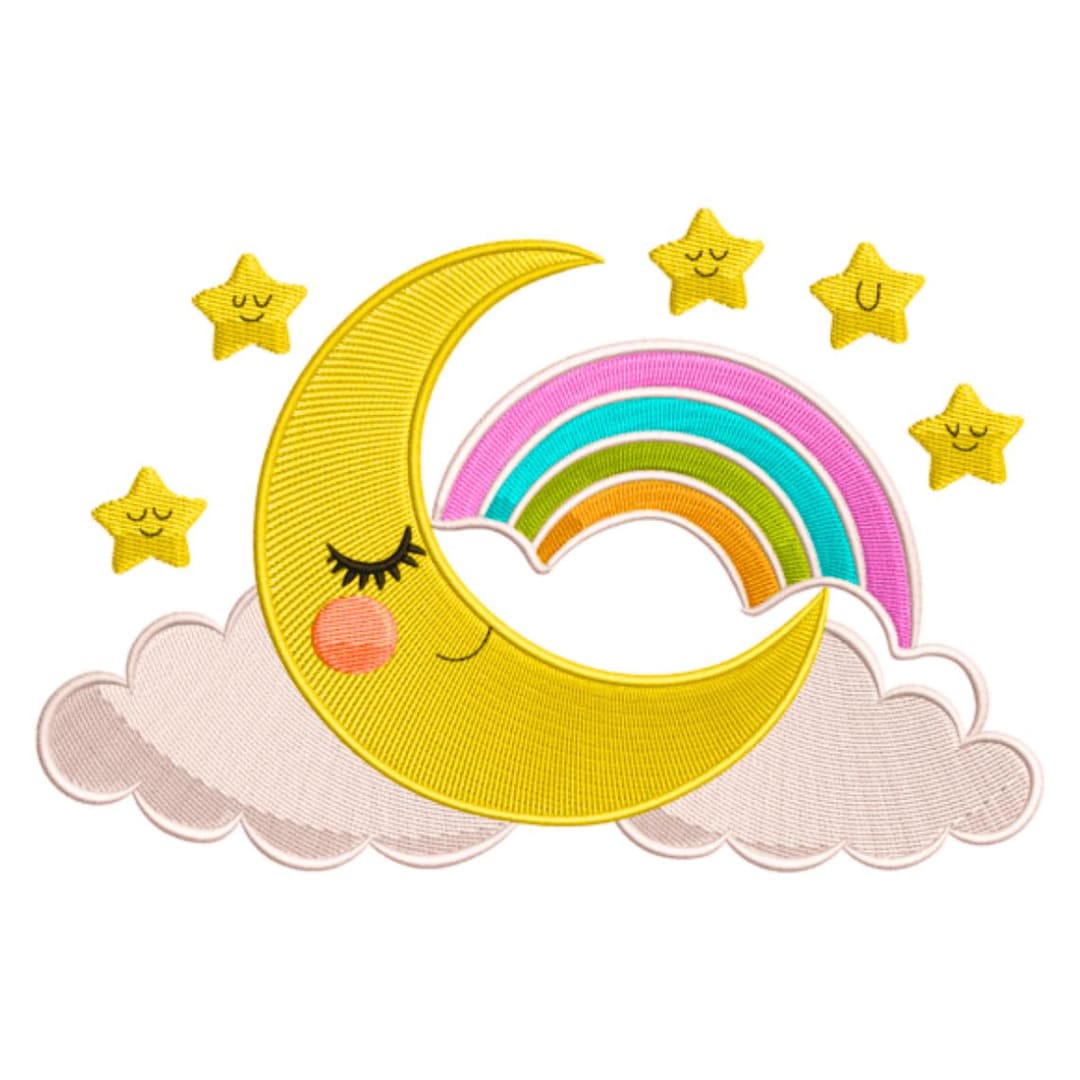 Sleeping Moon and Rainbow Embroidery Design, Baby Night Sky Machine ...