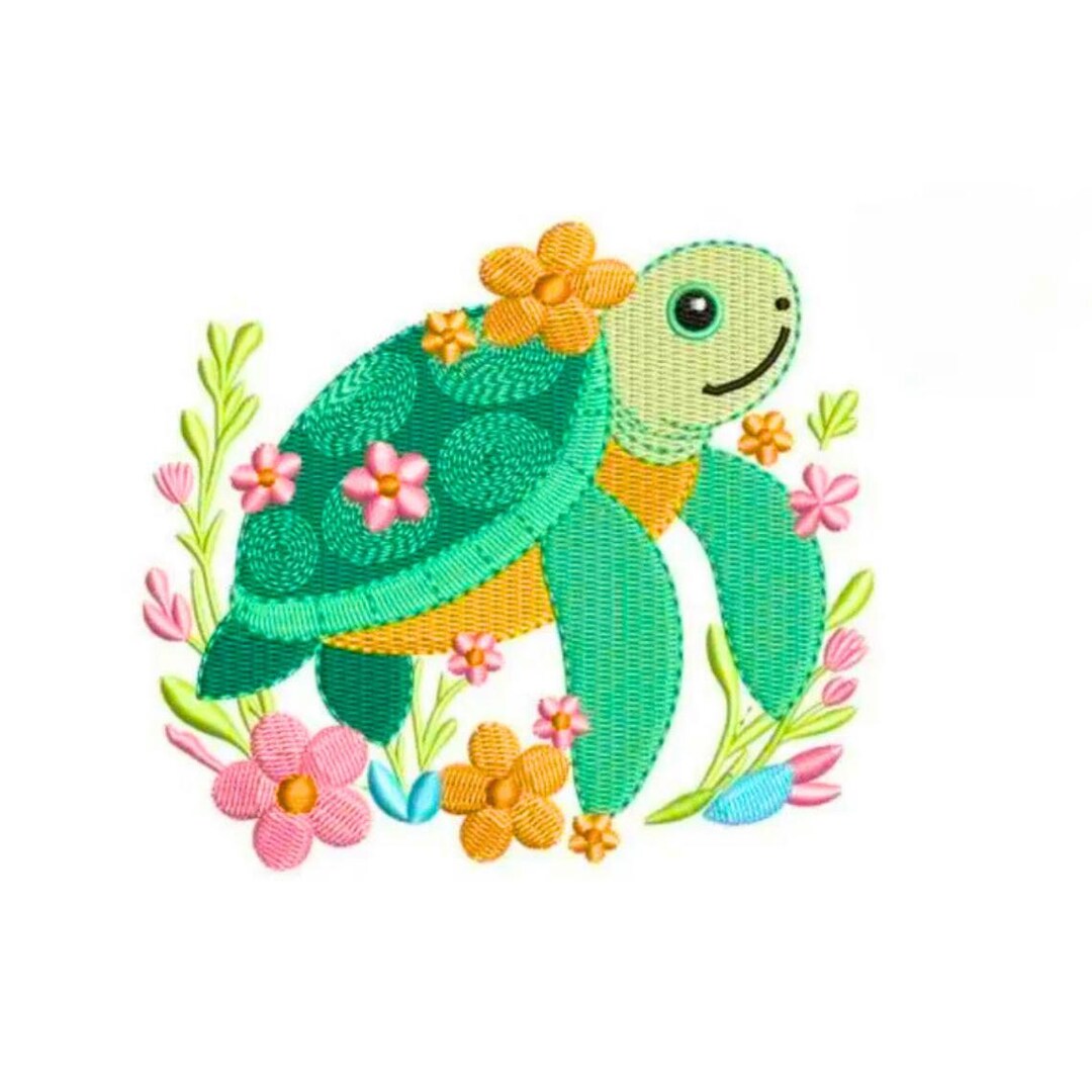 Floral Sea Turtle Embroidery Design, Sea Turtle Machine Embroidery ...