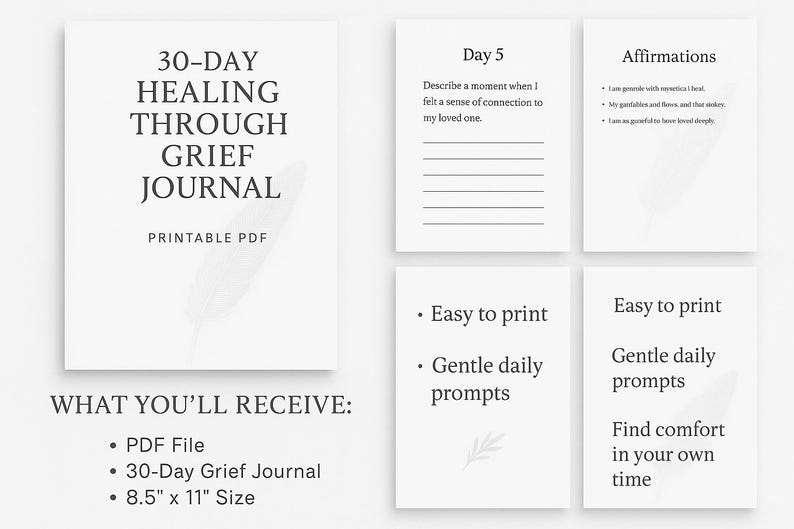 30-day Grief Journal | Printable Healing Journal for Grief, Self-care ...