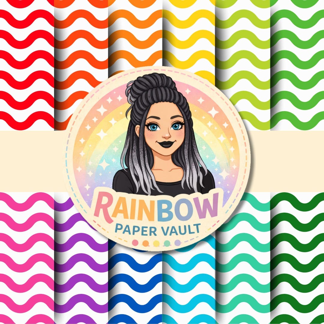 Rainbow Wavy Stripes Digital Paper - 12 Seamless Patterns - Instant ...