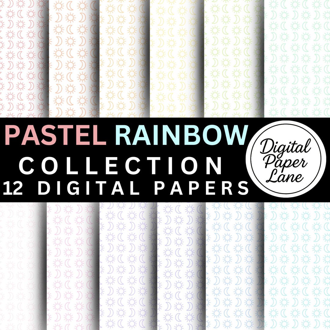 Pastel Rainbow Sun and Moon Digital Paper – 12 Seamless Soft Digital ...